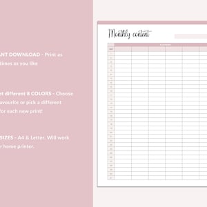 Printable Monthly Content Tracker, Blog Content Tracker, Social Media ...