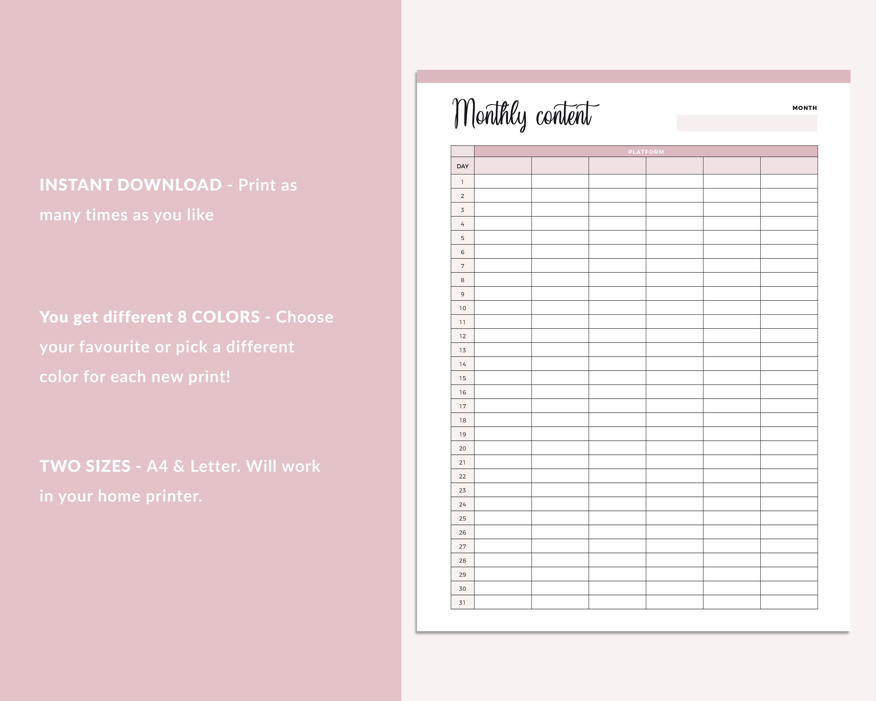Printable Monthly Content Tracker Blog Content Tracker | Etsy