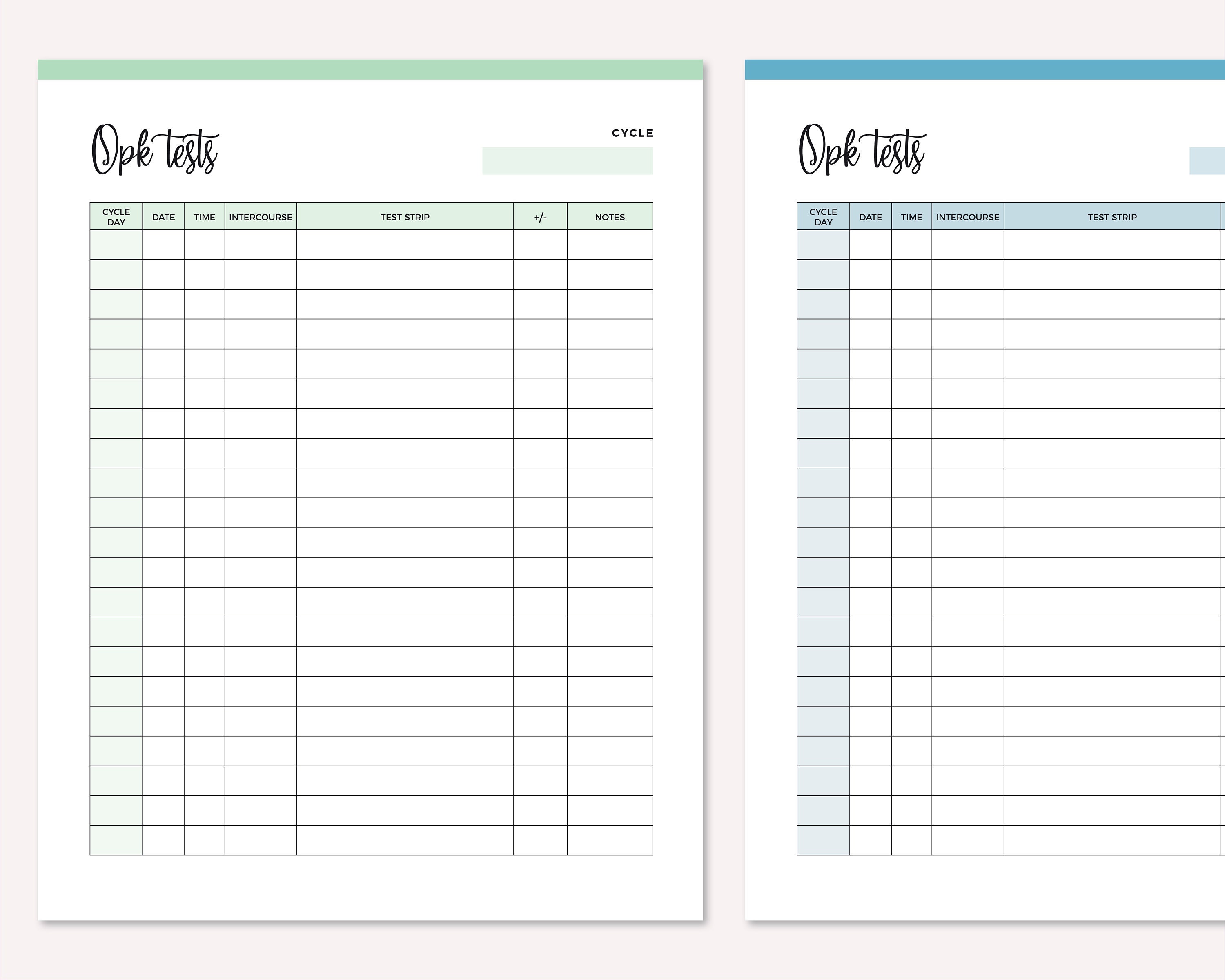 Printable OPK Test Sheet, Ovulation Tracker, Fertility Planner ...