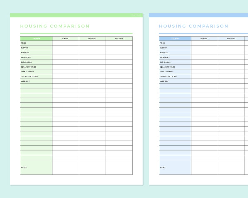 Editable House Comparison Printable House Hunting Comparison - Etsy