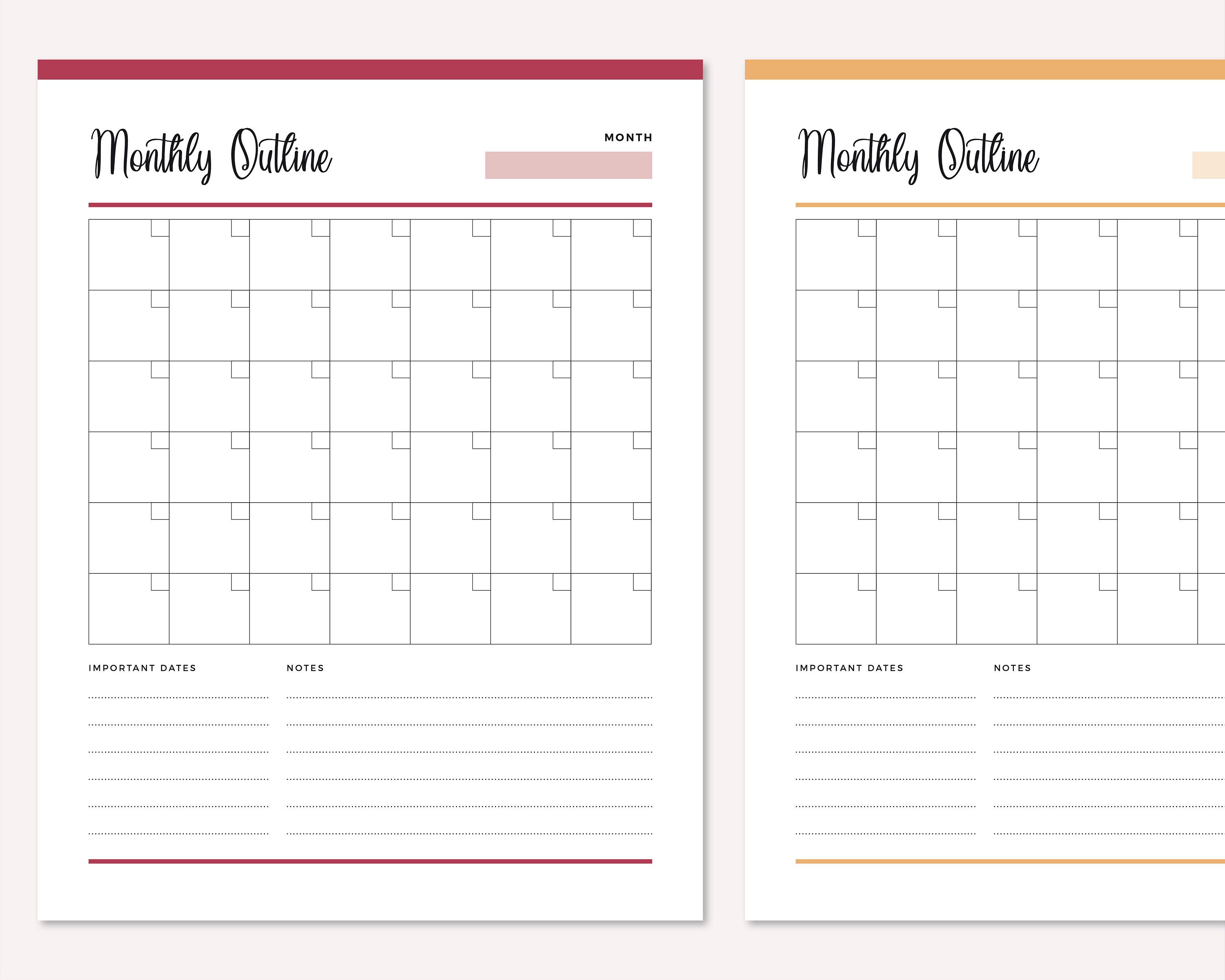 Printable Blank Calendar Print at Home Monthly Organizer - Etsy Australia