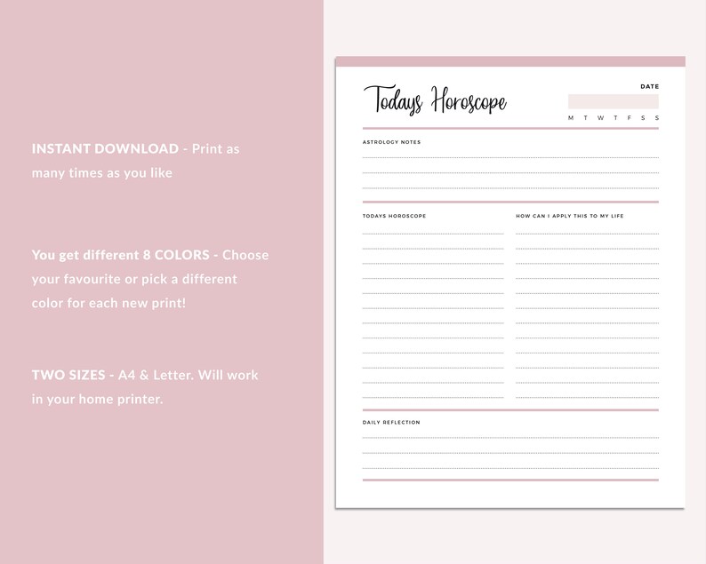 Printable Daily Horoscope Template, Zodiac Sign Horoscope Journal and ...