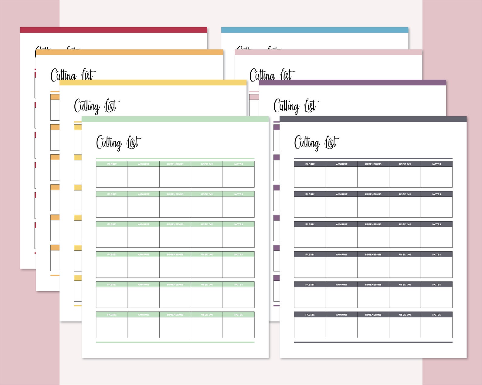 Sewing Planner Printable - Fabric Cutting List, Fitting Sheet Template ...