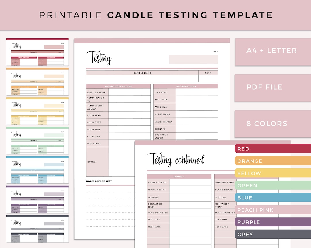 Candle Making Testing Sheet Printable, Candle Burn Test, Candle Making ...