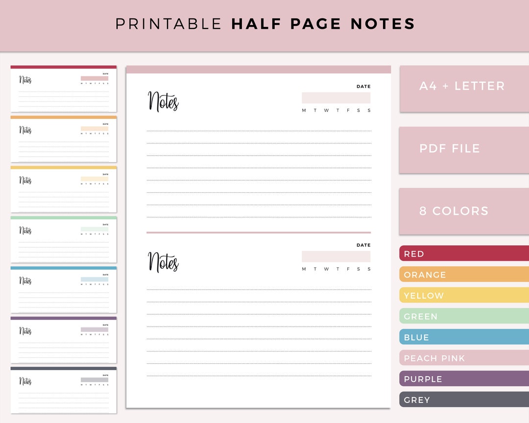 Printable Lined Notes Pages, Half Page Lined Notes, A4 Lined Notes ...