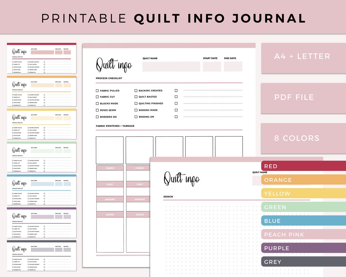 Printable Quilt Information Tracker Quilt Journal Quilt - Etsy