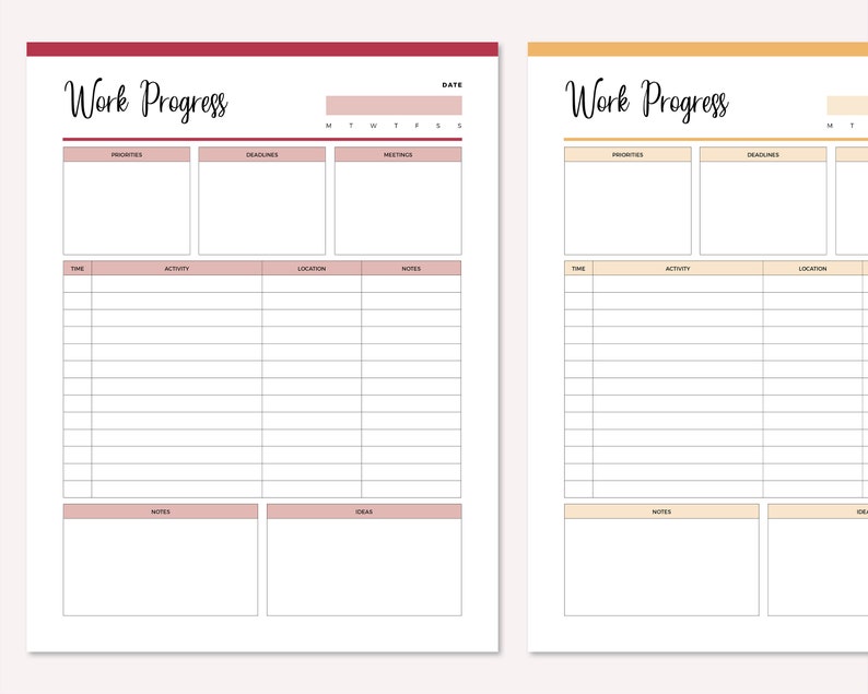 Work Planner Printable Work Progress Template Daily Employee - Etsy