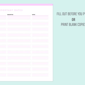 Editable Important Dates Tracker Printable, Fillable Important Dates ...