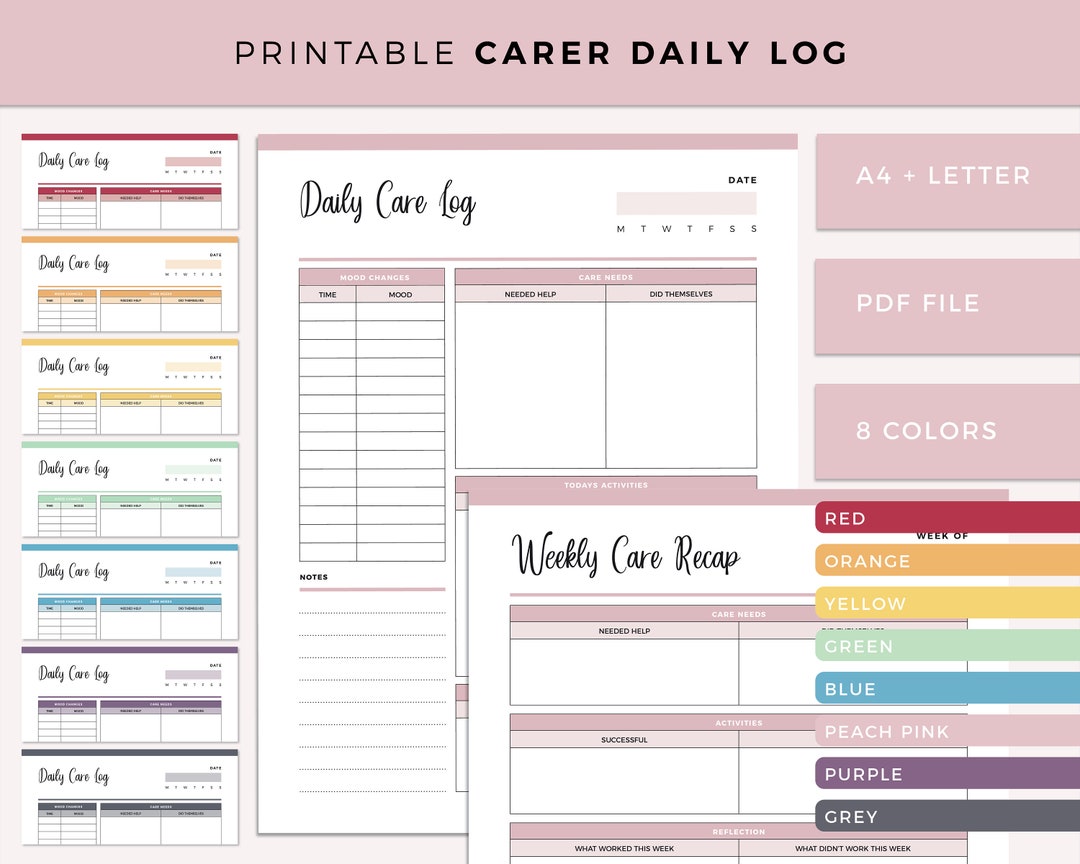 Printable Daily Care Log, Journal for Special Needs Carers, Elderly ...