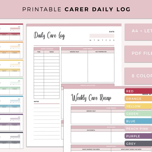 Caregiving Daily Tasks Log A4 A5 Printable Elderly Care - Etsy