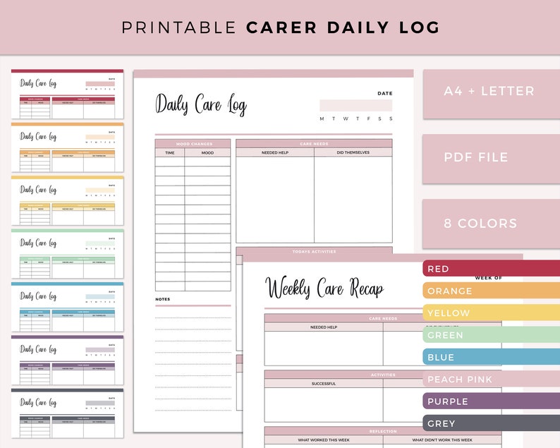 Printable Daily Care Log, Journal for Special Needs Carers, Elderly ...