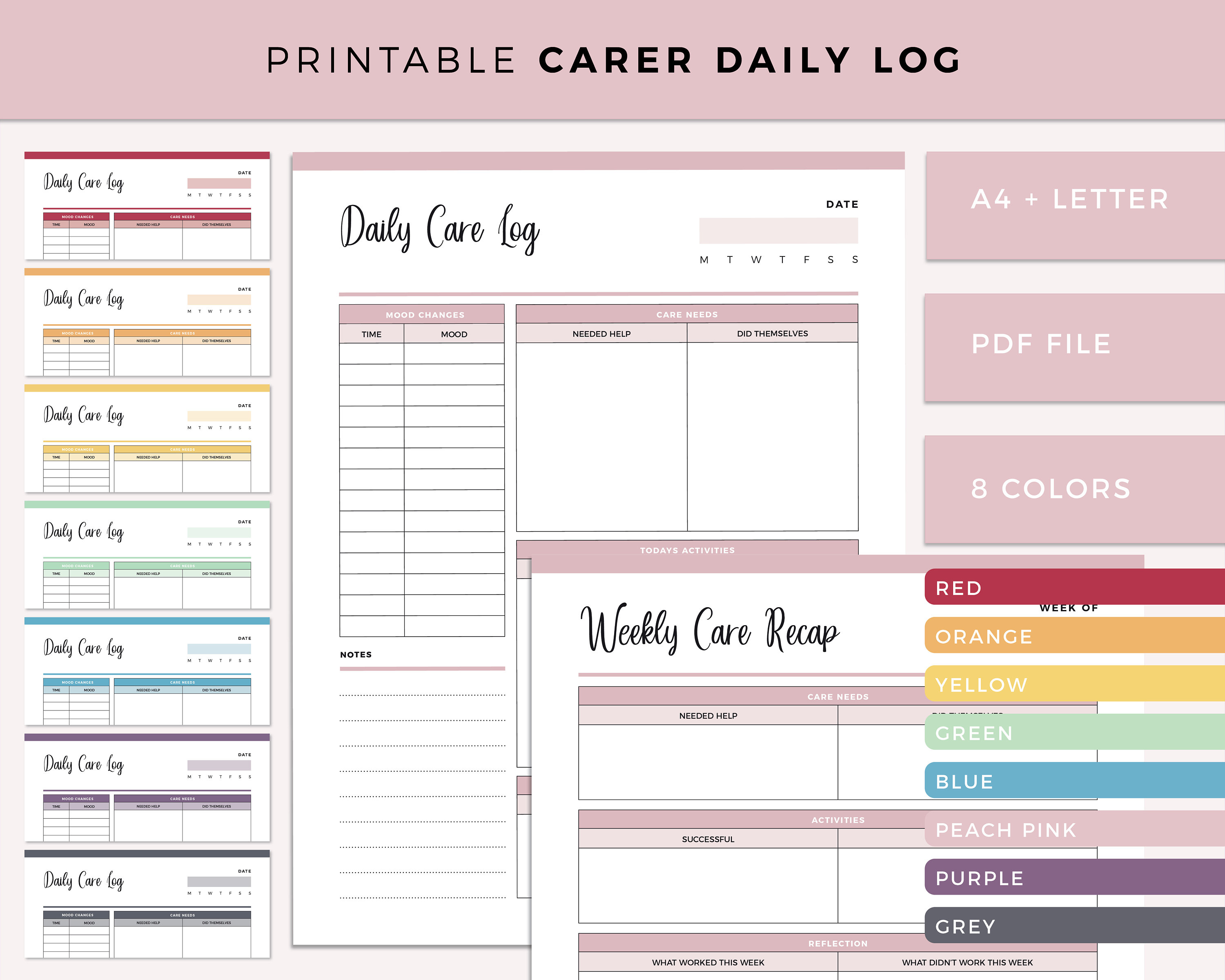 Printable Daily Care Log Journal For Special Needs Carers | Etsy