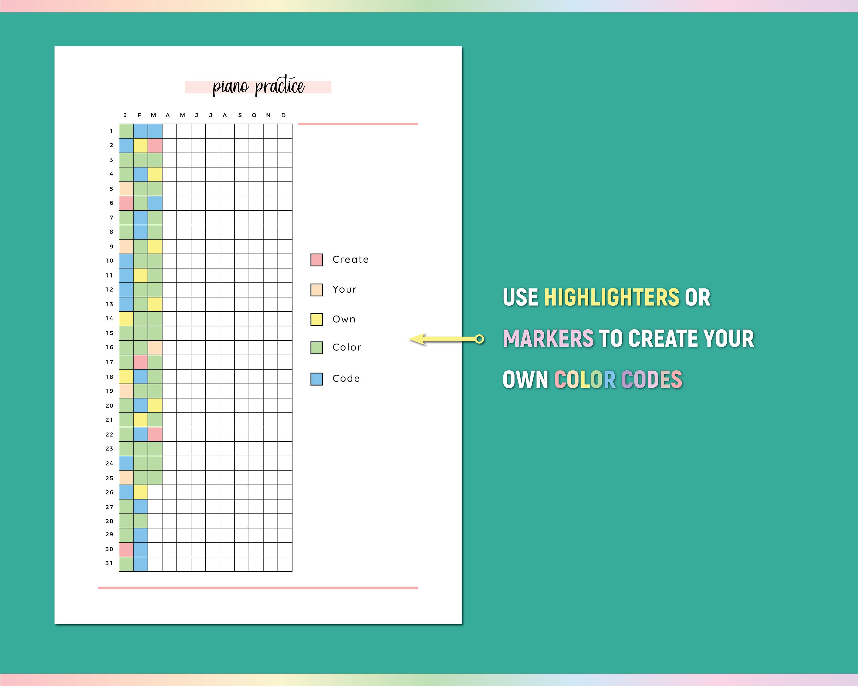 A5 Piano Practice Tracker, Printable Piano Training Journal, Simple ...