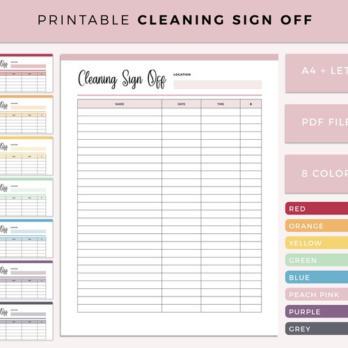 Printable Cleaning Sign-off Sheet Restroom Cleaning Bathroom - Etsy