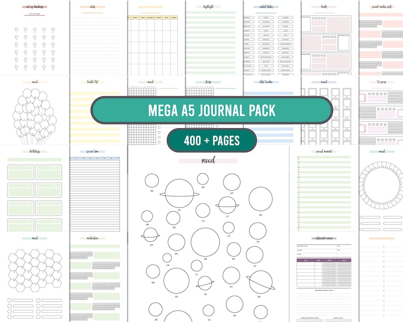 MEGA JOURNAL BUNDLE - Printable A5 Journal Pages - 400+ Blt Journal ...