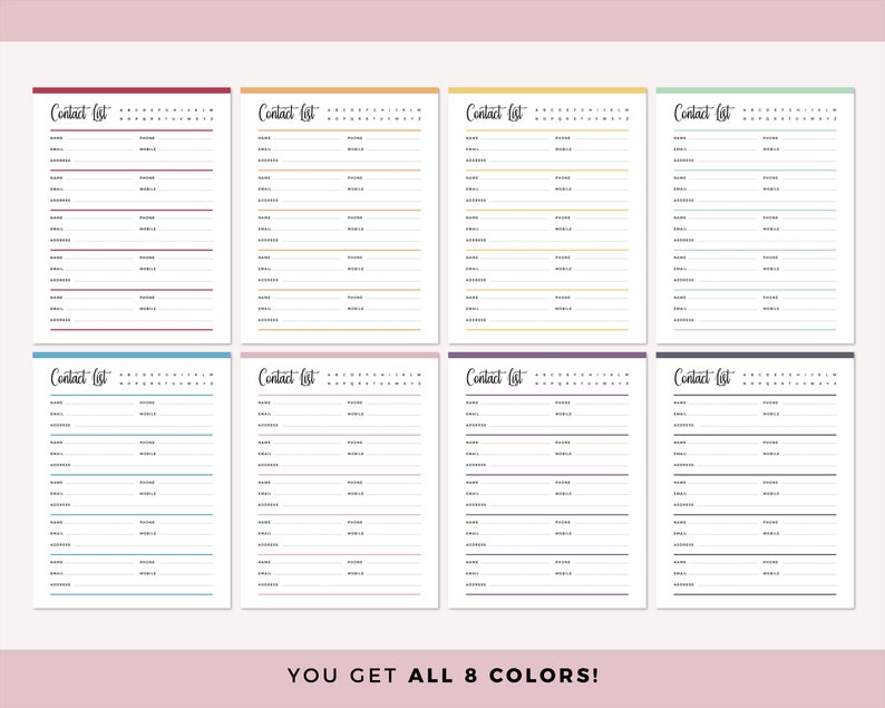 Printable Contact List Address Book Printable Client Contact - Etsy