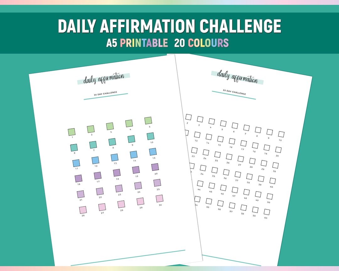 30 Day Daily Affirmation Challenge Tracker, 60 Day Morning Affirmation ...