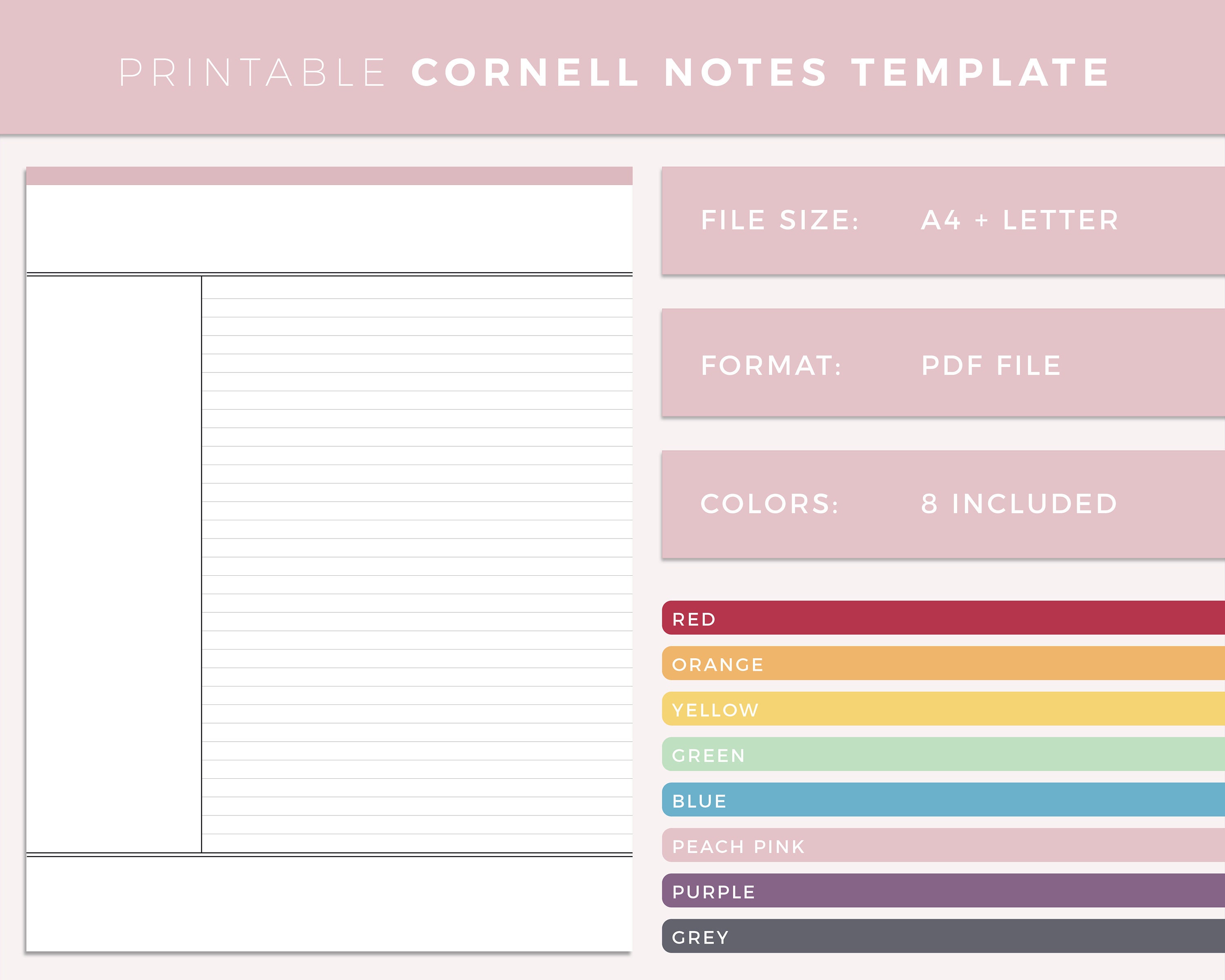 Printable Cornell Notes Print at Home Cornell Note Taking - Etsy
