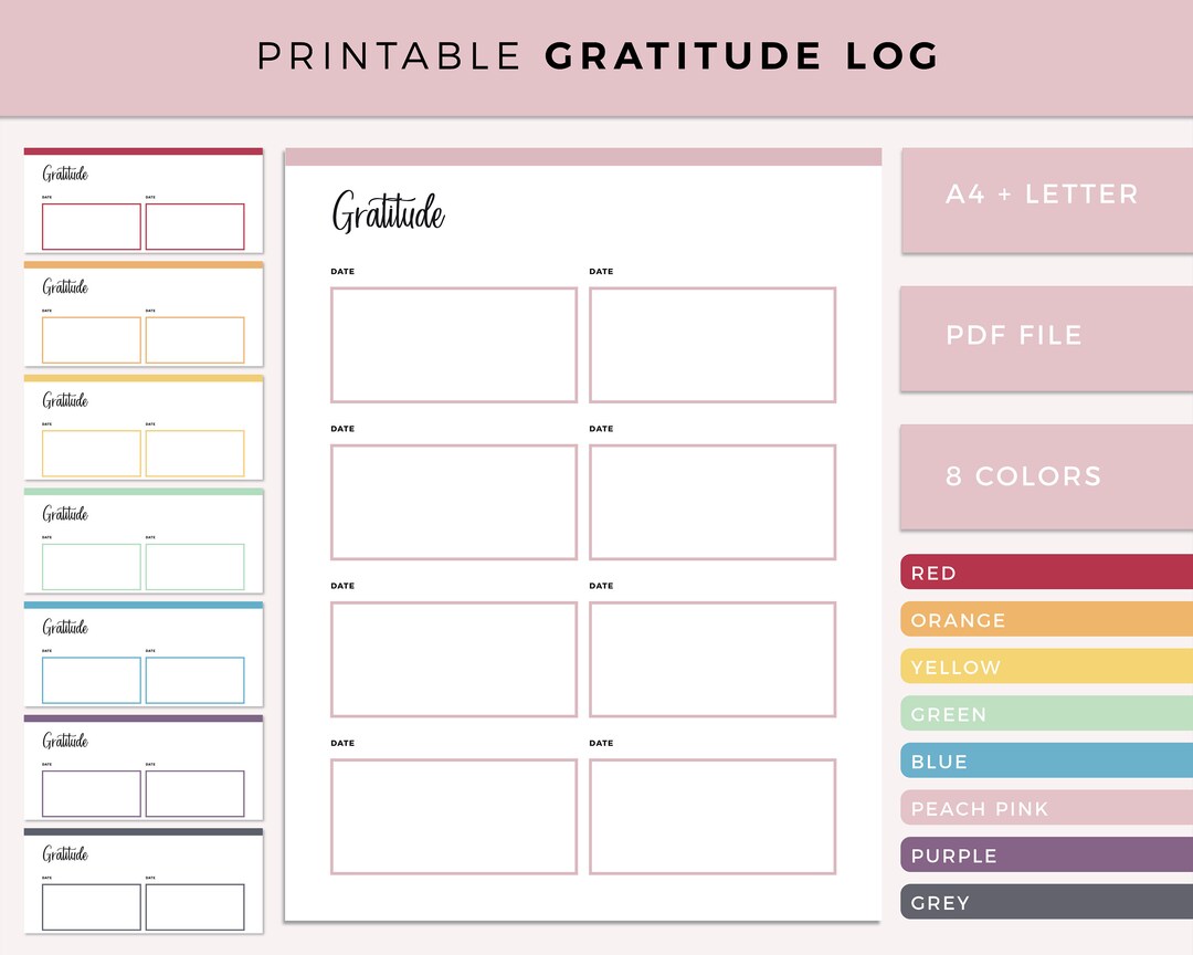 Printable Gratitude Log, Daily Gratitude List, Gratefulness Diary ...