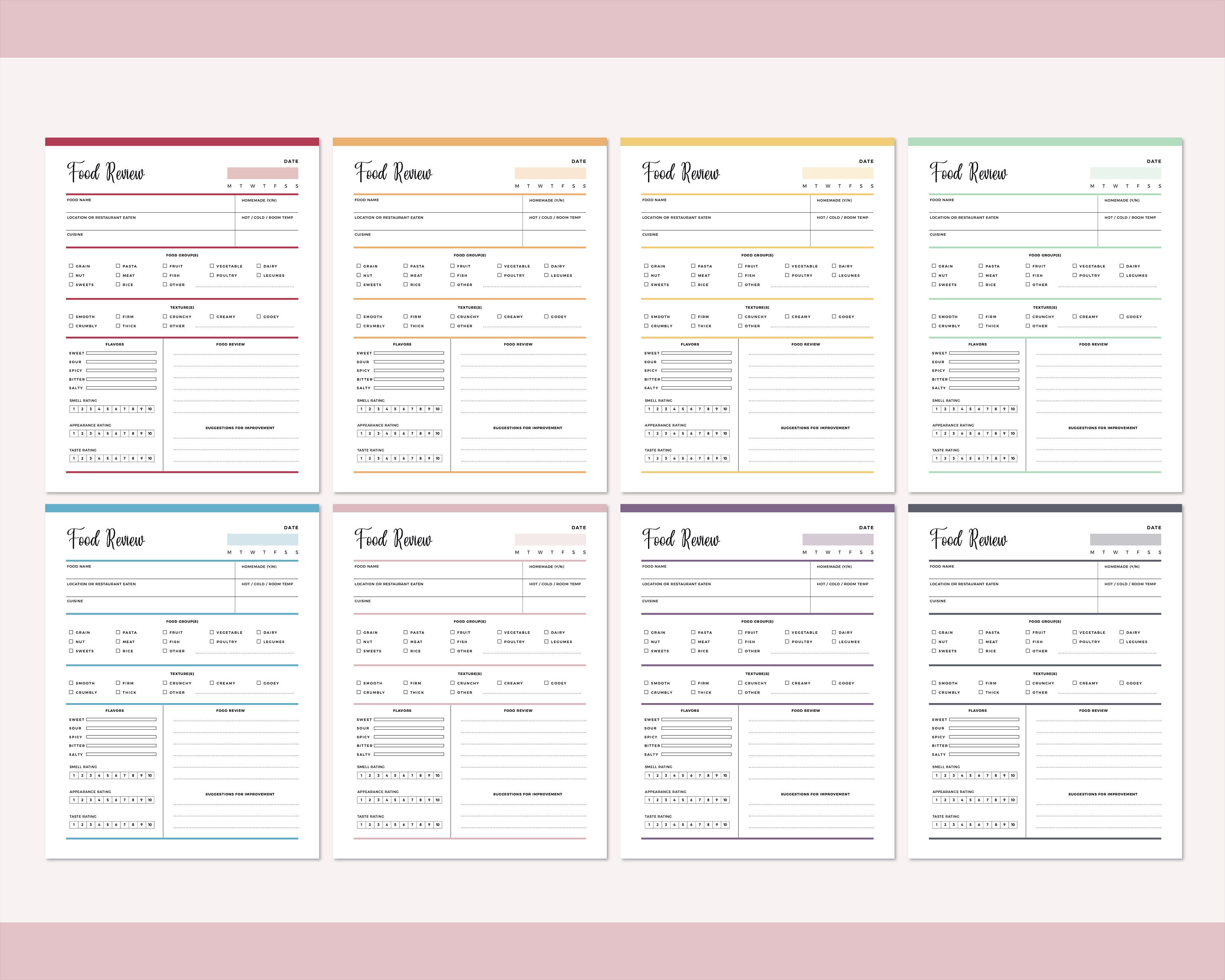 Printable Food Review Journal, Restaurant Review Sheet, Places to Eat ...