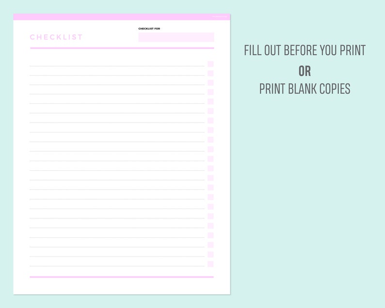 Editable Blank Checklist Printable Fillable Checklist for - Etsy