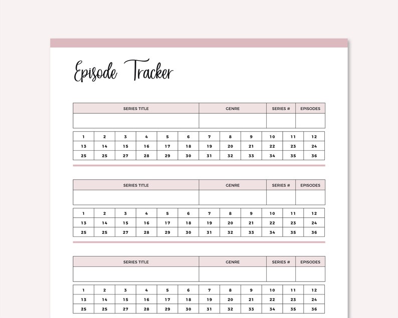 TV Episode Tracker Printable, TV Series Tracking, TV Log, Television ...