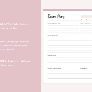 Printable Dream Journal, Print at Home Dream Diary, Dream ...