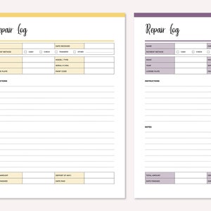 Printable Mechanic Repair Log - Auto Body Repair Sheet, Mechanical ...