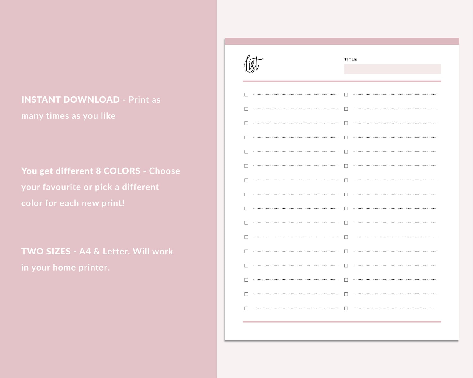 Printable Checklist Template, Blank List, Simple List for Planner, Cute ...