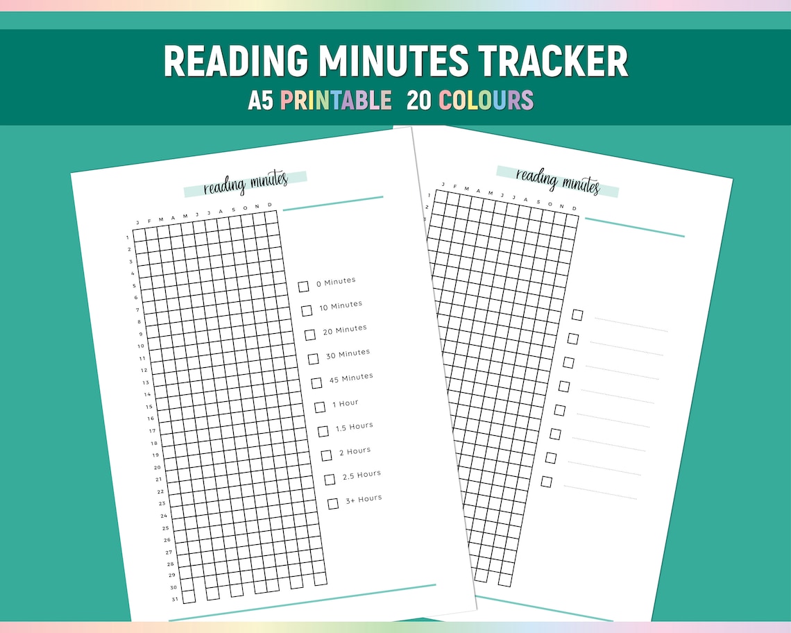 A5 Reading Minutes Tracker, Printable Reading Habit Journal, Simple ...