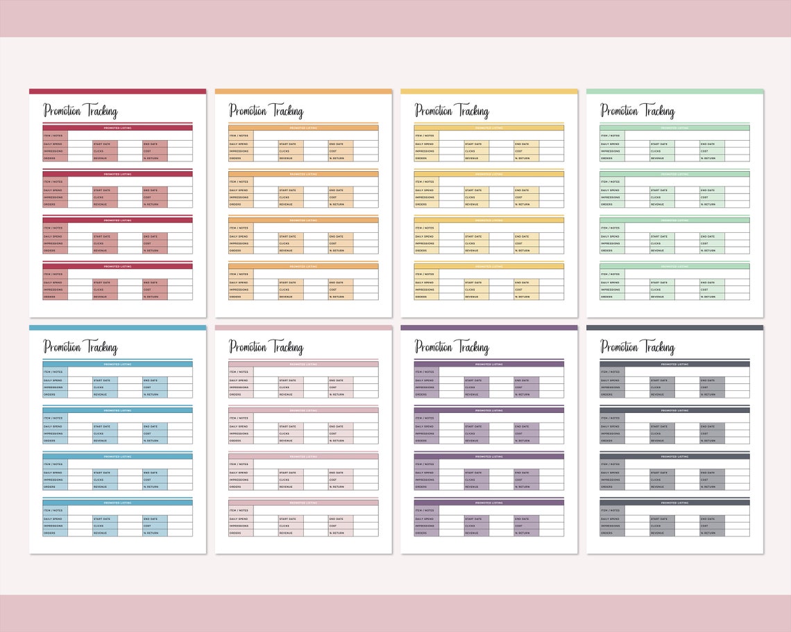 Printable Promoted Listing Sheet, Online Seller Promotion Tracker, Ad ...