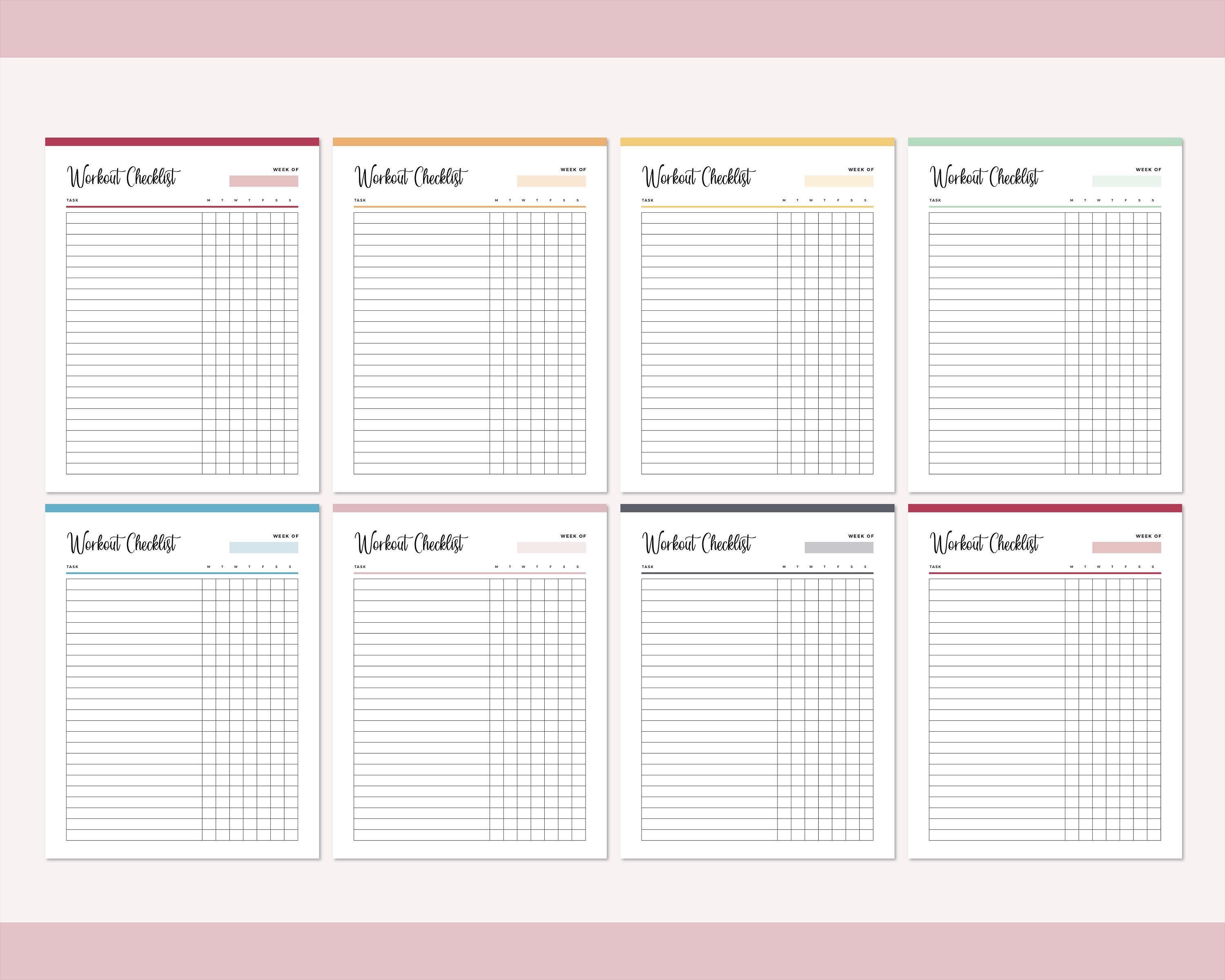Printable Workout Checklist Print at Home Daily Exercise | Etsy