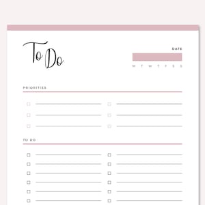 Printable to Do List | Daily, Weekly To-do Pdf Planner Checklist | A4 ...