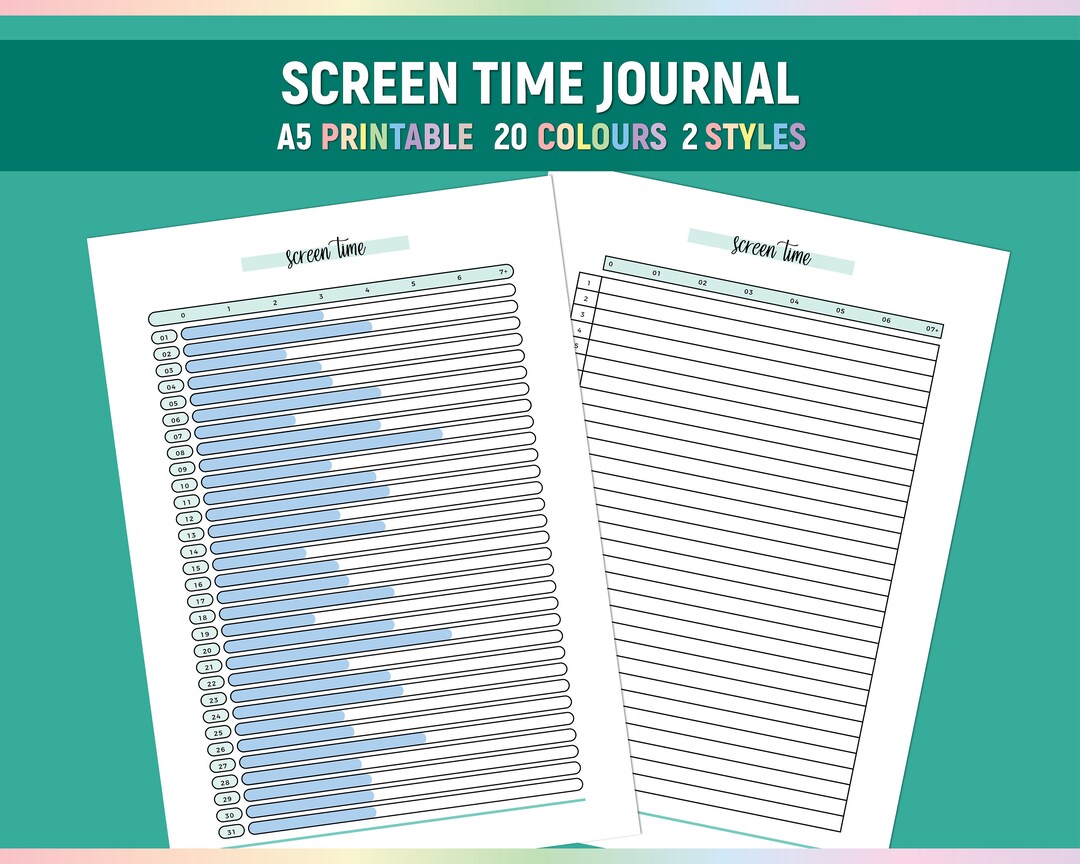 A5 Monthly Screen Time Template, Printable Digital Wellbeing Tracker ...