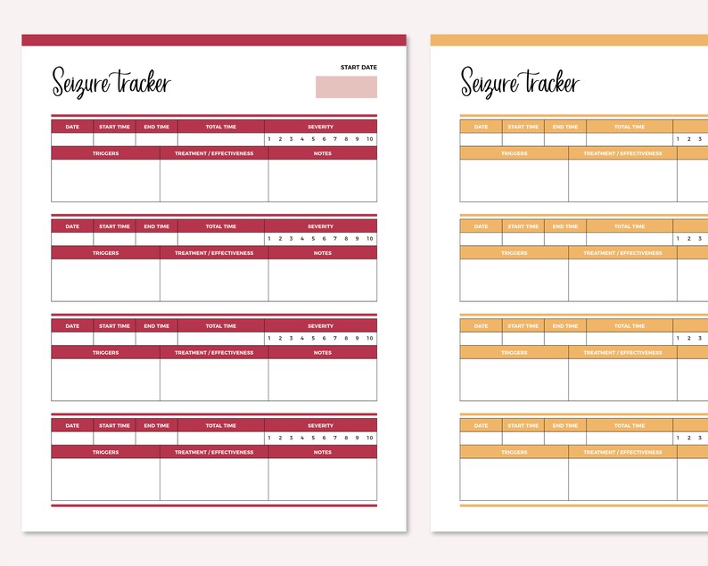 Printable Seizure Tracker, Epilepsy Tracker, Seizure Journal, Symptom ...