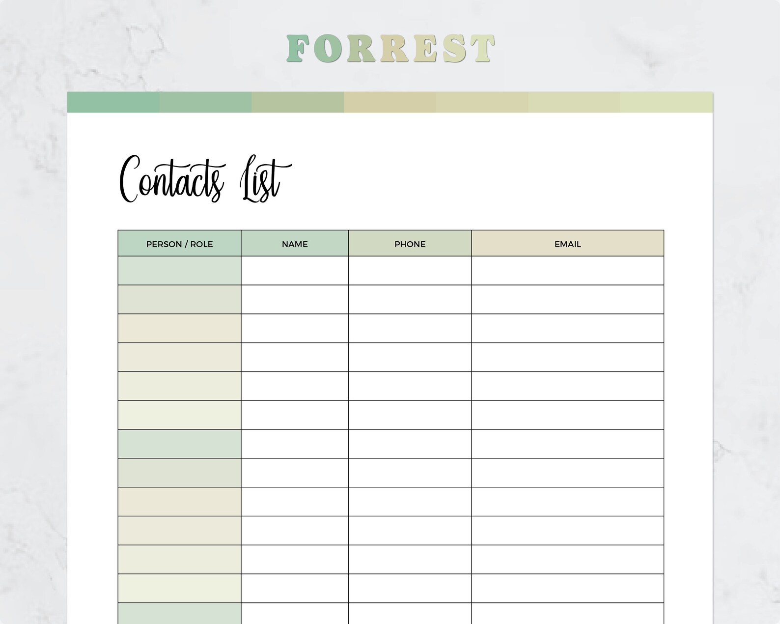 Printable Contact List Template, Rainbow Colors (PDF) - Etsy