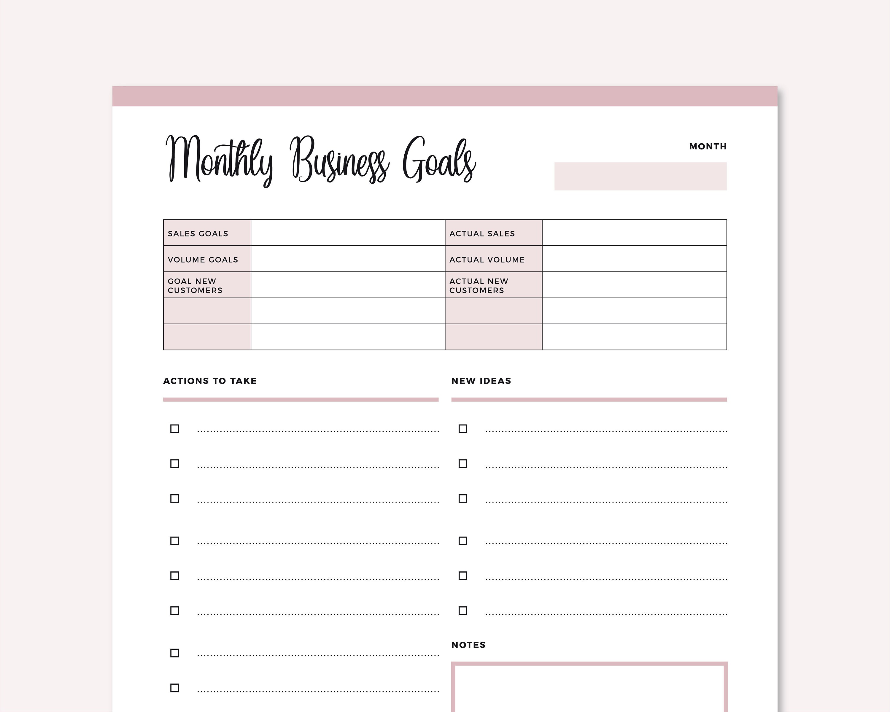 Printable Monthly Business Goals Planner Direct Sales Goals - Etsy UK
