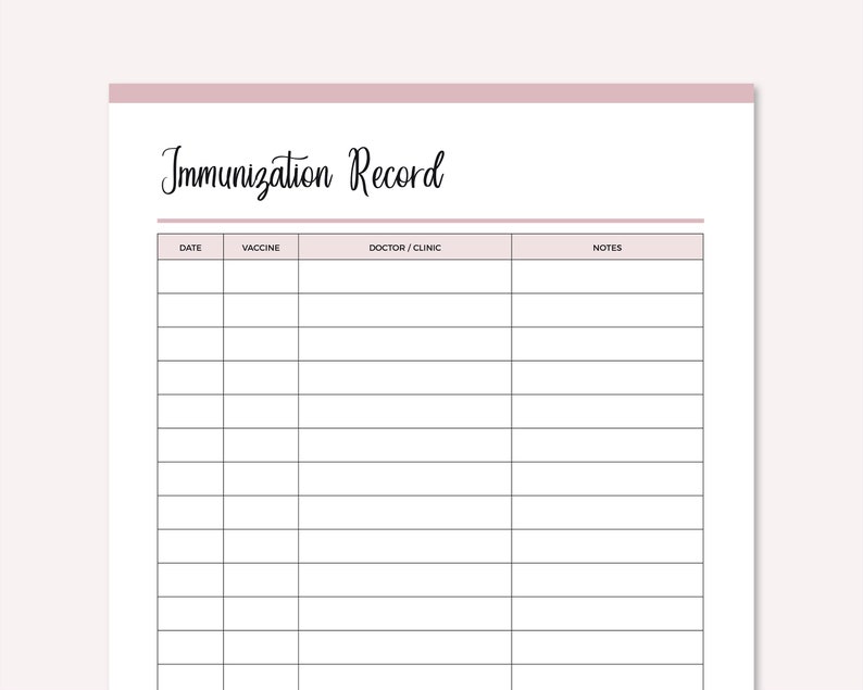 Printable Immunization Immunisation Log for Kids Vaccine - Etsy