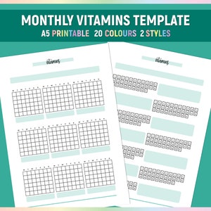 A5 Monthly Vitamins Template, Printable Supplement Tracking Tracker ...