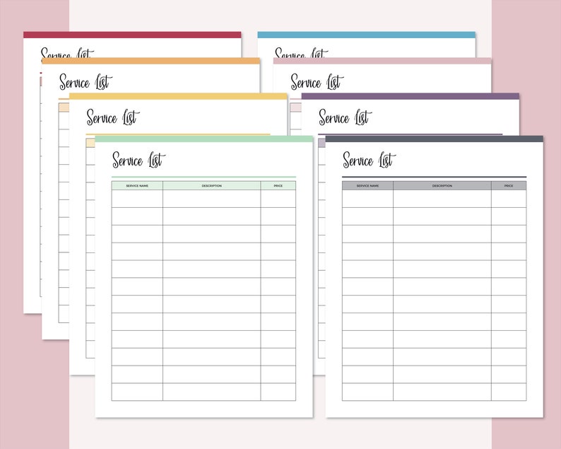 Printable Service Business List of Services, Small Business Planner ...