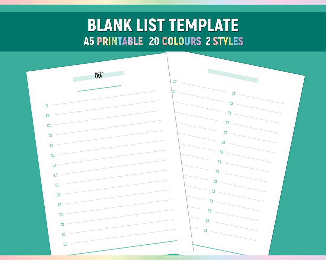 A5 Blank List Template, Printable Checklist Tracker, Printable Blank ...