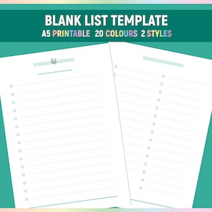 A5 Blank List Template, Printable Checklist Tracker, Printable Blank ...