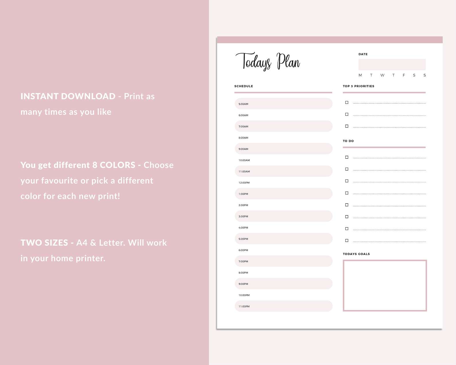 Day Planner Printable Print at Home Daily Planner 1 Hour - Etsy