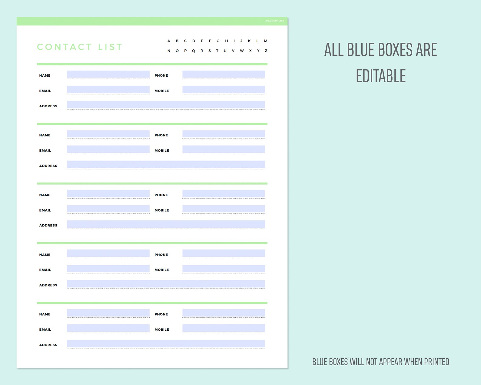 Editable Contact List Printable, Fillable Address Book Template ...