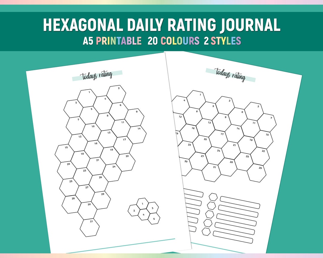 A5 Hexagonal Daily Rating Journal, Printable Hexagon Rating Tracker ...