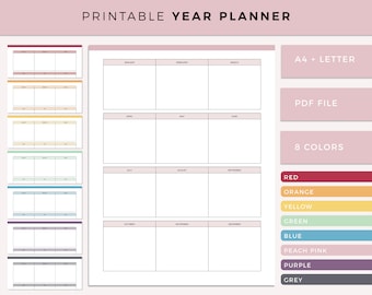 Printable Year at a Glance Planner Insert Dated Yearly - Etsy