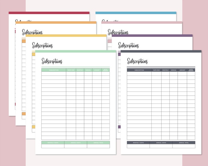 Printable Subscription Tracker, Membership Tracking, Monthly ...