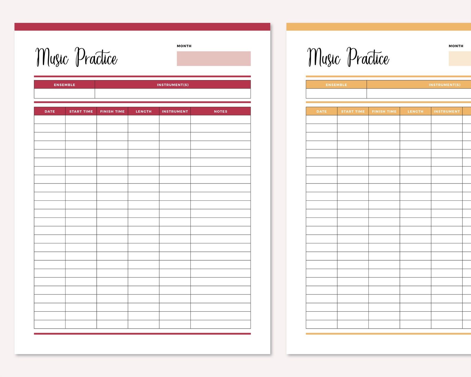 Printable Music Practice Journal Instrument Practice Sheet - Etsy