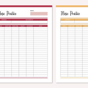 Printable Music Practice Journal, Instrument Practice Sheet, Music ...