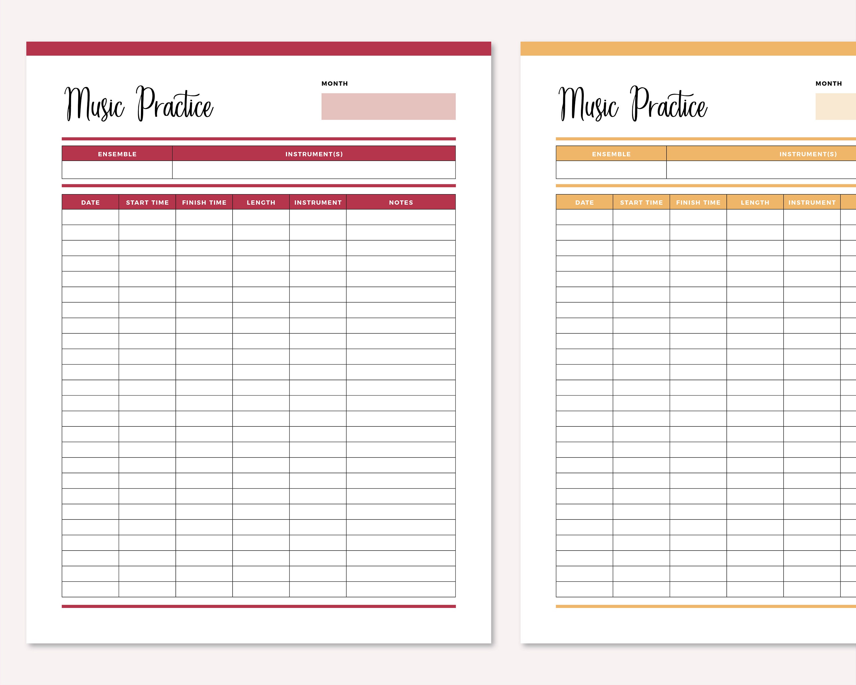 Printable Music Practice Journal Instrument Practice Sheet - Etsy Canada